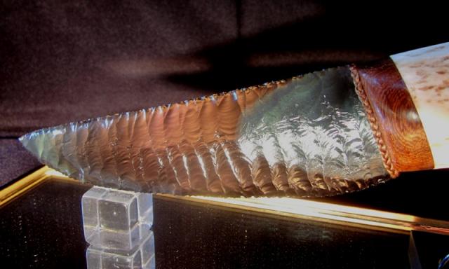 Rainbow obsidian, Davis Creek, CA with AZ Ironwood branch. 11"